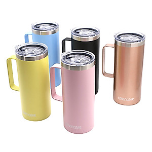 Ezprogear 32 oz Stainless Steel Coffee Mug Double Wall Vacuum Insulated Water Tumbler with Handle, Lid and Straws (32 oz, Sky Blue)