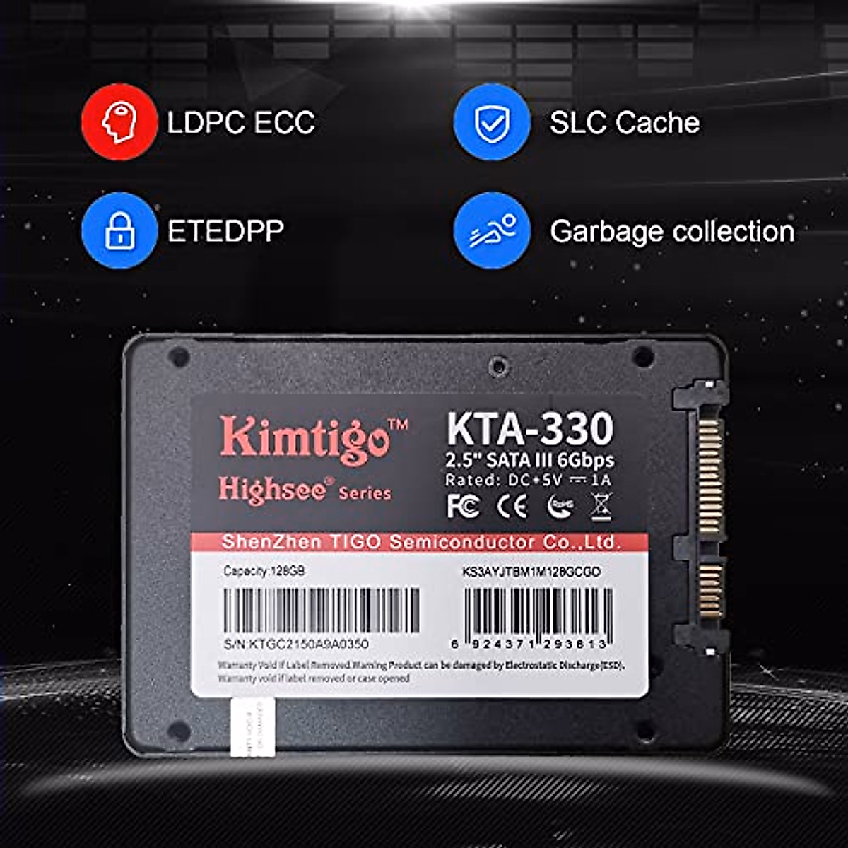 kimtigo 2.5" Internal SSD 1TB, 3D NAND Solid State Drive, SATA III 6Gb/s 2.5 inch 7mm (0.28”), Read up to 550MB/s