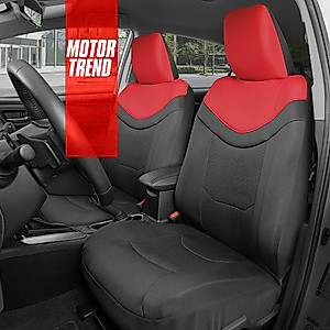 Motor Trend Premium LuxeSport Red Car Seat Covers for Front Seats, 2 Pack – Automotive Seat Protectors with Comfortable Mesh Back & Faux Leather Headrest, Interior Covers for Car Truck Van SUV