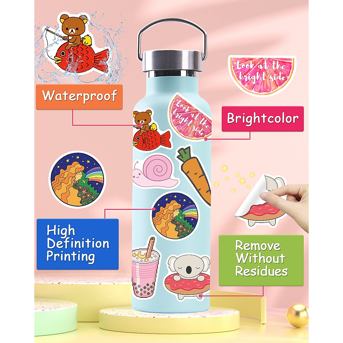 Bekayshad Stickers for Kids, 300 Pcs Water Bottle Stickers for Classroom Cute Vinyl Waterproof Stickers for Teens Girls Prizes for Kids Laptop Stickers for School