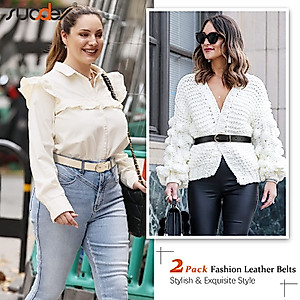 SUOSDEY 2 Pack Womens Fashion Leather Belts for Jeans Dresses Pants Black Brown Beige Ladies Belts with Gold Buckle