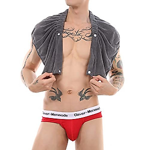 FEESHOW Coral Fleece Adjustable Body Wrap Towel for Men Bath Gym Spa Shower Swimming Beachwear Gray One Size