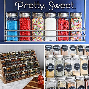 HATOKU Glass Spice Jars 48pcs Empty Square Spice Bottles, 4oz Seasoning Containers with 400 Labels, Spice Containers with Shaker Lids and Silicone Collapsible Funnel, Brush