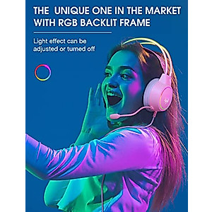 SIMGAL Gaming Headset with Mic, 3.5mm Lightweight Headphones with RGB Aluminum Frame, Surround Sound, Compatible with PS4 PS5 Xbox One(Adapter Not Included) PC Mobile Phone (Pink Without Antler)
