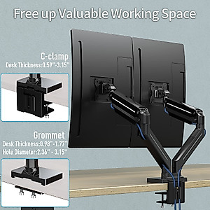MOUNTUP Dual Monitor Desk Mount for 13-42’’ Computer Screen, Ultrawide Monitor Arm Holds 2.2-37.5 lbs Each, Full Motion Monitor Stand for 2 Monitors with Clamp/Grommet Base, VESA Mount 75x75 100x100