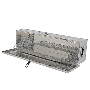 MOTORHOT 50" L x 14" W x 10" H Aluminum Truck Bed Tool Box, Diamond Plate Toolbox Square Storage Organizer with Side Handle for Pickup, RV, Trailer Toolbox, Silver