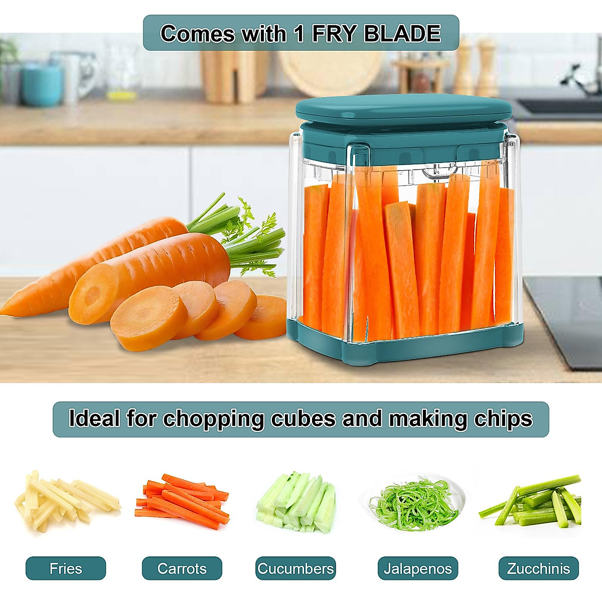 French Fry Cutter, Solucky Potato Onion Cutter, Professional Homestyle Vegetable Chopper Dicer, Great for Potatoes Carrots Cucumbers Zucchini Peppers 3/8 inch Blade(Only 1 Blade)