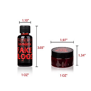 UNIMEIX 1 OZ Fake Blood Makeup Kit Fake Blood Gel Washable Sfx Makeup for Clothes Mouth Eyes，Stage Blood for Halloween Zombie Vampire Cosplay Party
