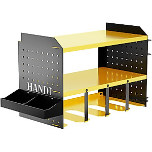 HANDT Power Tool Organizer, Wall Mount Drill Holder Garage Storage Rack, Pegboard Screwdriver Holder with Magnet Bar & Organization Bin, Cordless Drill Battery Charging Station Utility Shelf, Yellow