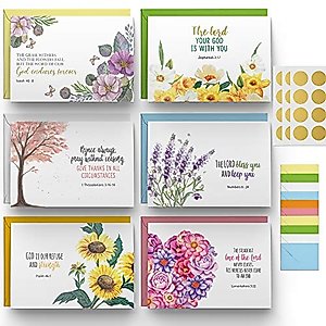 Dessie Inspirational Christian Greeting Cards, 6 Bible Verses, Blank Inside for All Occasions. Assorted Color Envelopes and 'Blessed' Gold Seals, 60 Greeting Cards