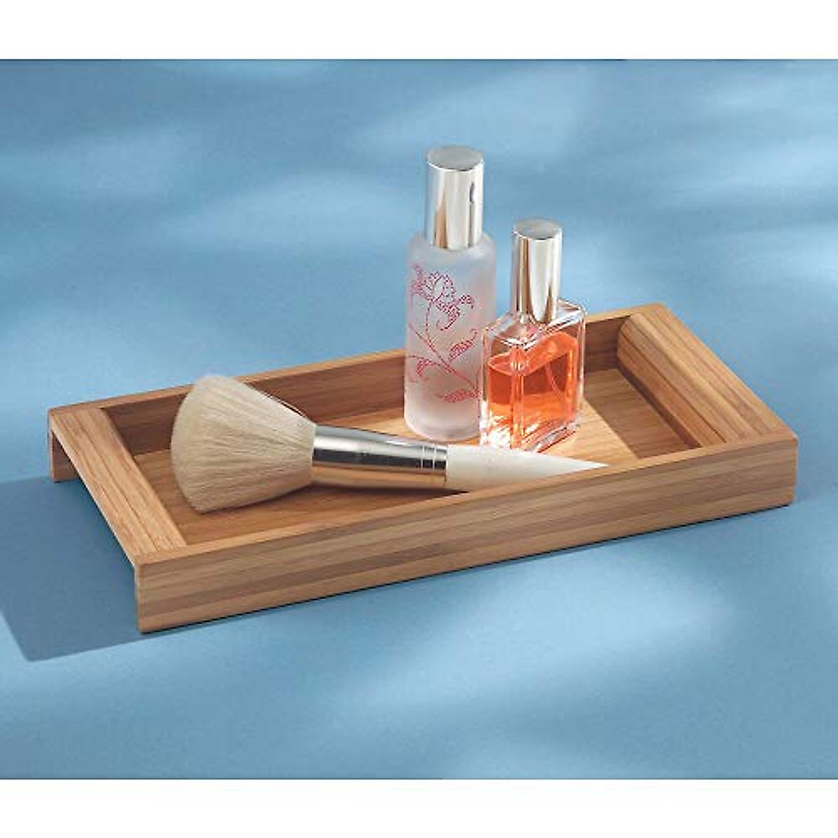 iDesign Formbu Bamboo Vanity Storage Tank Top Tray Organizer for Makeup Brushes, Tissues, Candles, Soap, Hand Towels, Toilet Paper Storage, 5.1" x 11.1" x 1.2", Natural Wood