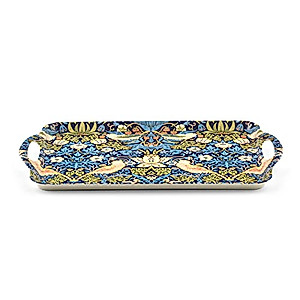 Pimpernel Morris & Co Strawberry Thief Blue Large Handled Tray | Serving Tray for Lunch, Coffee, or Breakfast | Made of Melamine for Indoor and Outdoor use | Measures 18.9" x 11.6" | Dishwasher Safe