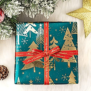 MAYPLUSS Christmas Wrapping Paper Roll - Mini Roll - 17 inch X 120 inch Per roll - 3 Different Dark Green with Glitter Metallic Foil Design(42.3 sq.ft.ttl)