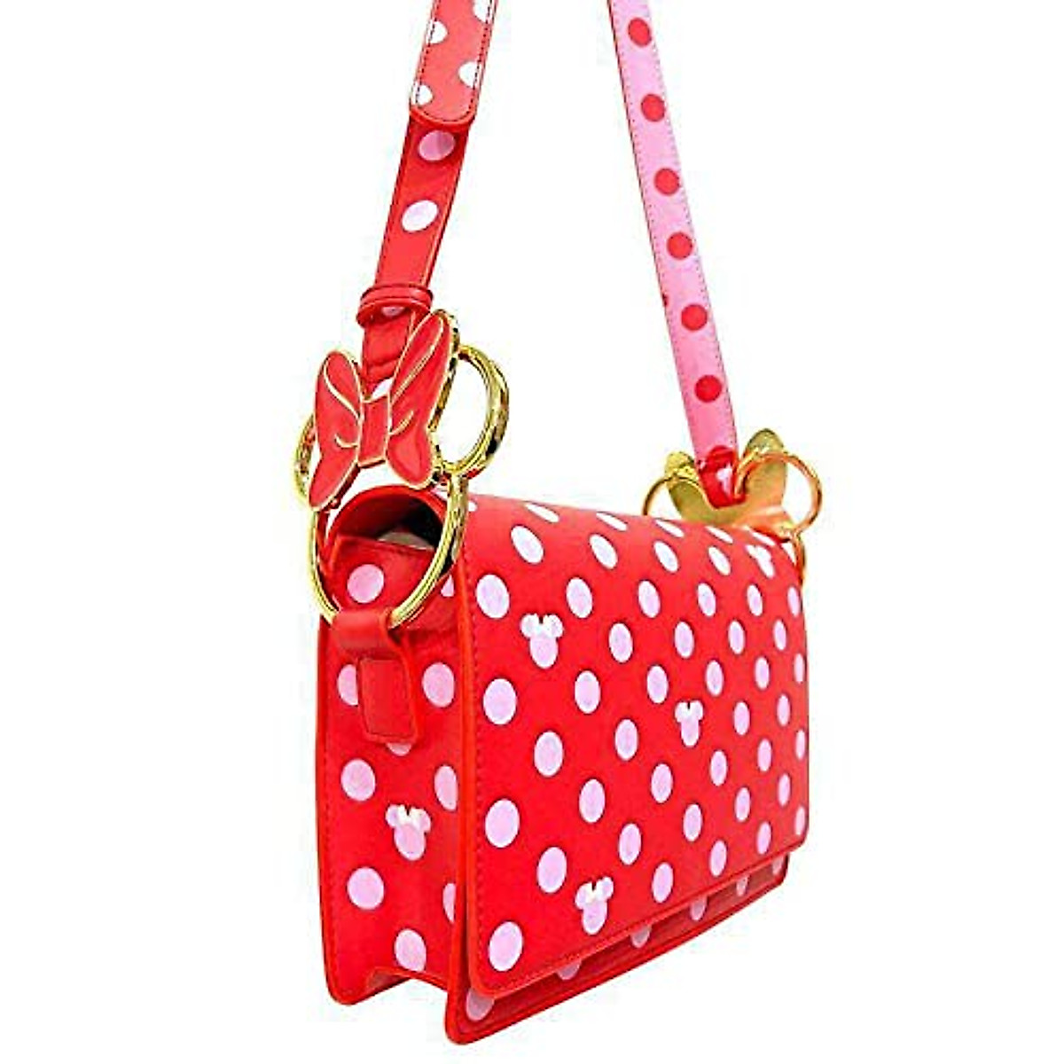 Loungefly Disney Minnie Mouse Pink Polka Dot Bow Strap Crossbody Purse Handbag