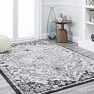 JONATHAN Y BMF112A-4 Anaise Ornate Boho Medallion Indoor Area-Rug Bohemian Floral Easy-Cleaning High Traffic Bedroom Kitchen Living Room Non Shedding, 4 X 6, Gray/Black/Cream
