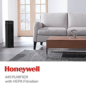 Honeywell AllergenPlus Series Compact HEPA Air Purifier Tower, Allergen Reducer for Large Rooms (200 sq ft), Black - Wildfire/Smoke, Pollen, Pollen, Pet Dander & Dust Air Purifier, HPA175