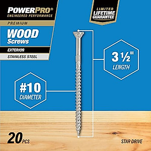 Power Pro Premium 305 Stainless Steel Wood Screws (#10 x 3-1/2") - 20pc
