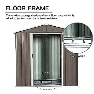 ZLLQUWR 8 x 4 FT Outdoor Storage Shed with Metal Floor Base Window Lockable Sliding Doors Storage Shed with Triangular Roof Air Vents Garden Tool Storage Sheds for Outdoor Patio Gray