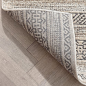 Well Woven Francesca Beige Tribal Geometric Distressed High-Lo Pile Area Rug (6'7" x 9'3")