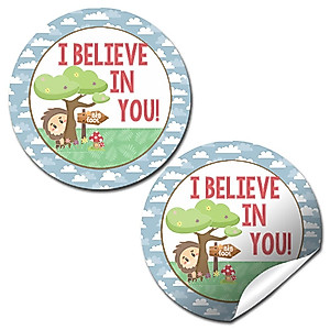 I Believe in You Bigfoot Appreciation & Encouragement Sticker Labels, 40 2" Party Circle Stickers by AmandaCreation, Great for Teachers, Co Workers, Employees and Anyone Who Needs to Feel Appreciated