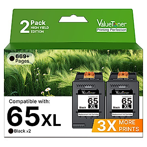 Valuetoner Remanufactured Ink Cartridges Replacement for HP 65XL 65 XL Combo Pack N9K04AN for Envy 5055 5052 5058 DeskJet 3755 2655 3720 3722 3723 3752 3758 2652 2624 High Yield Tray(2 Black)