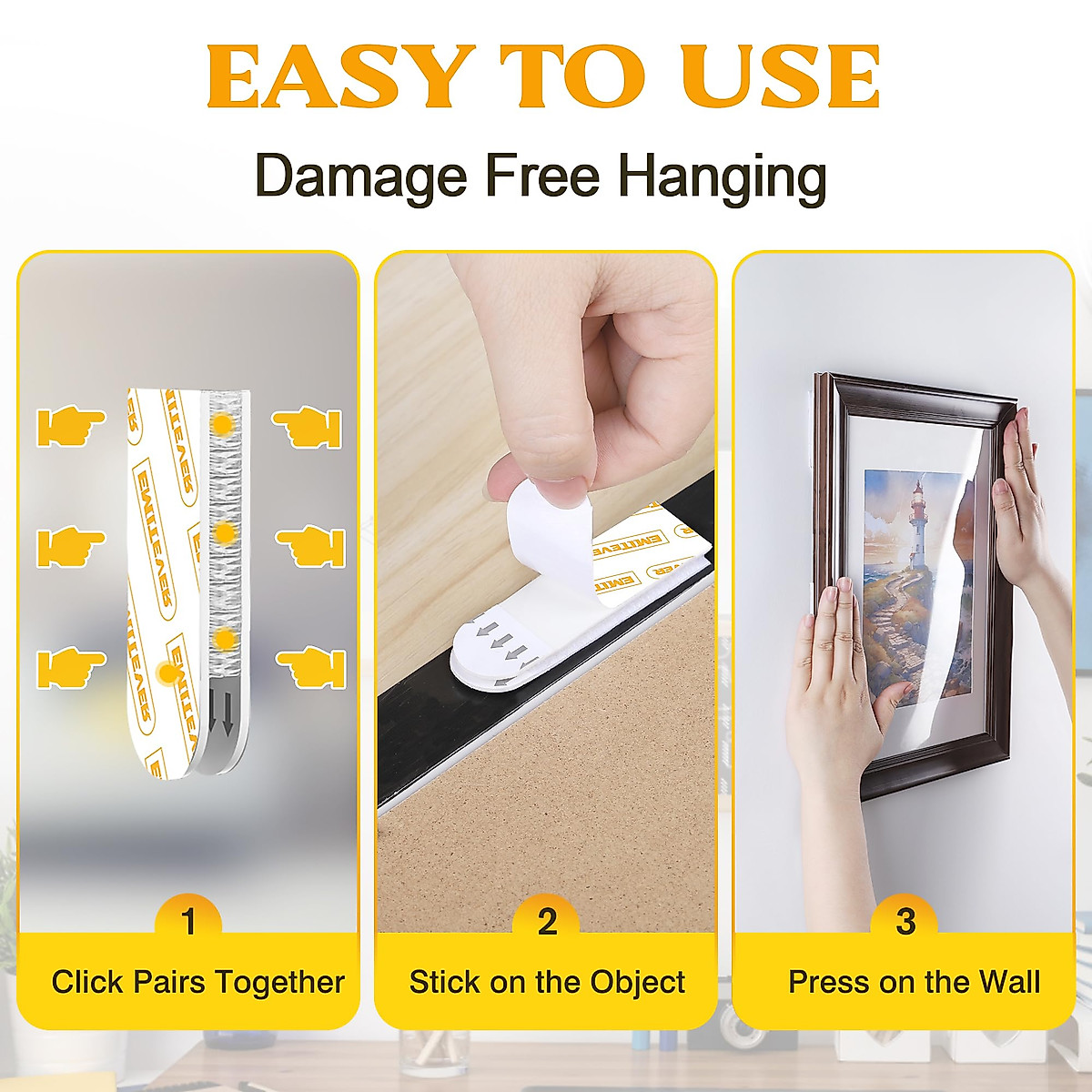 EMITEVER Picture Hanging Strips Heavy Duty, Damage Free Hanging Picture Hangers for Walls, Picture Hanging Kit, Hanging Hooks Without Nails, Medium Poster Wall Strips White 20-Pairs (40 Strips)