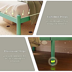Feonase Twin Size Metal Platform Bed Frame with Retro Headboard, Hardened Steel Tube, 12" Under-Bed Storage, No Box Spring Needed, Easy Assembly, Mint Green