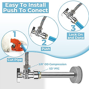 10PCS Angle Stop Valve, 1/2 x 3/8 Inch Compression Angle Water Shut Off Valve, Toilet Faucet Valve, Pushfit 1/4 Turn, No Lead Brass Push to Connect Plumbing Fitting for Copper, CPVC, PE-RT, PEX Pipe