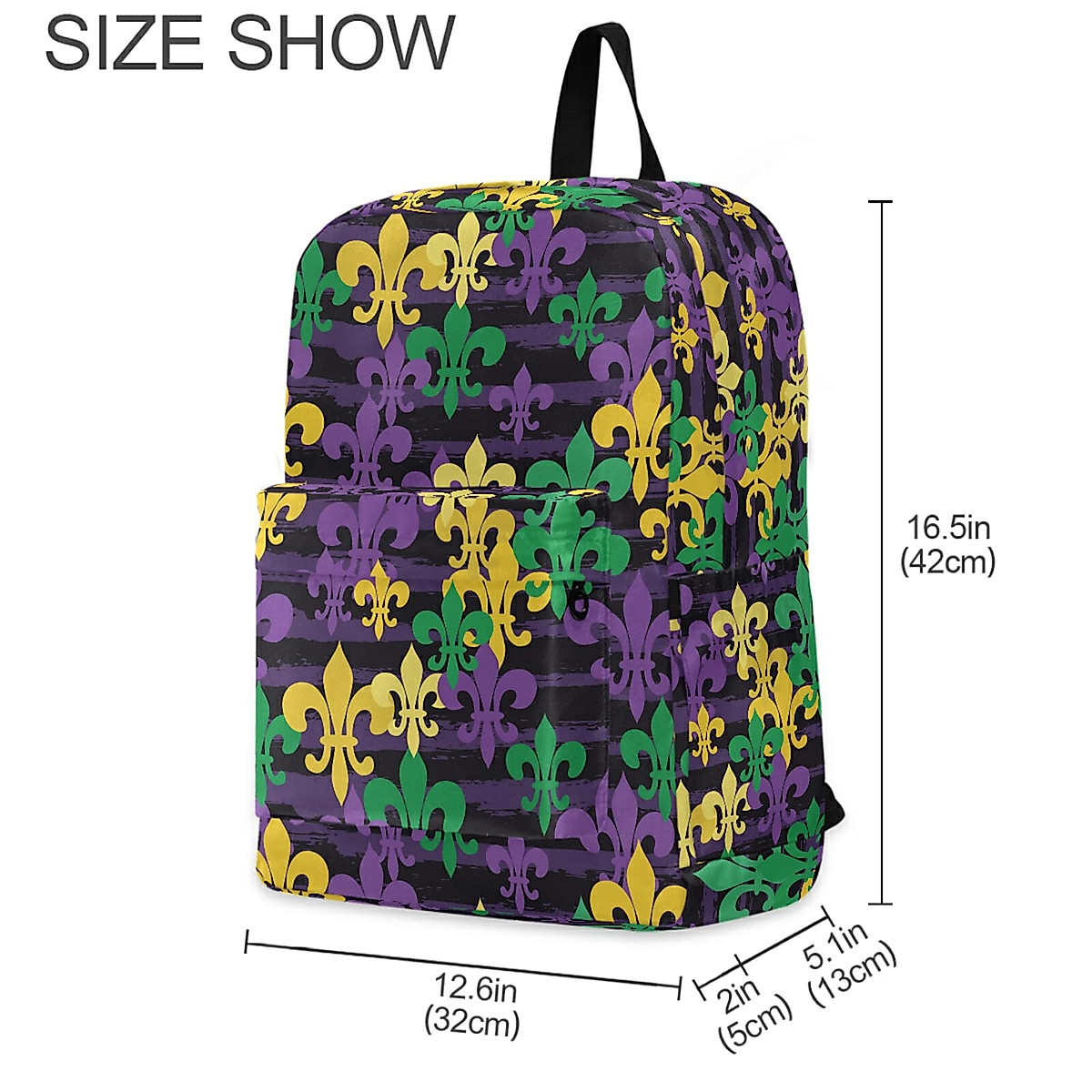 ZzWwR Mardi Gras Carnival Fleur De Lis Polyester Computer Backpack Large Daypack for Business Sport Travel School Bookbags
