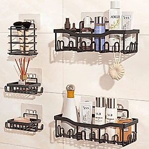 Shower Caddy 5-Pack, Adhesive Shower Shelves, Bathroom Shower Caddies, Large Shower Storage for Inside Shower Organizer Stainless Steel Rustproof Bathroom Organizer, Wall Mounted Shower Accessories