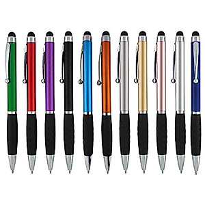 Stylus Pens -2 in1 Capactive Touch Screen with Ballpoint Writing Pen Sensitive Stylus Tip For Your iPad iPhone Samsung Galaxy & All Smart Devices -Metallic Barrel - Assorted Colors Comfy Grips,12 Pack