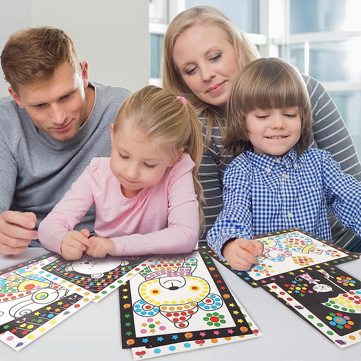 KERARME Mosaic Sticker Art Sticky DIY Handmade Art Kits for Kids - Dinosaur,Unicorn, Snow White, Mermaid, Elephant, Bear, Butterfly (12 Pack)