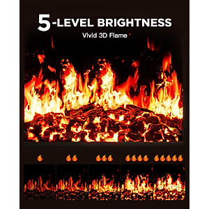 Silonn Electric Fireplace Heater, 5300 BTU Portable Fireplace with App & Remote,24-inch Low Noise Electric Fire Place with 5 Brightness Levels, Temp Control & Timer for Living Room, Bedroom, Black