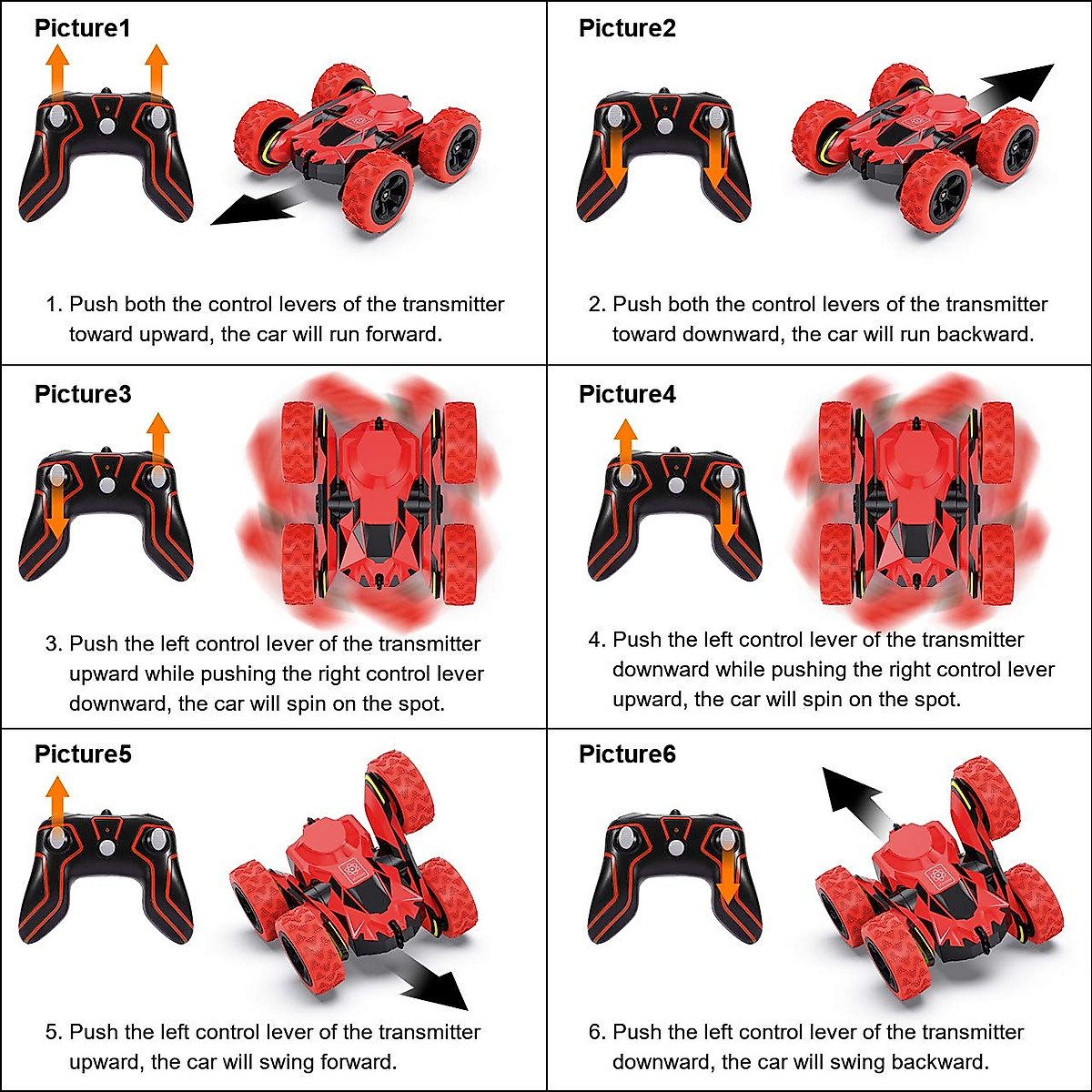 Fixget Remote Control Car RC Car, 4WD 2.4 GHz Remote Control Stunt Car Toys Double Sided Rotating Vehicles 360°Flips, Kids Outdoor Indoor Toys Birthday Gift for Boys Girls (Included Battery)