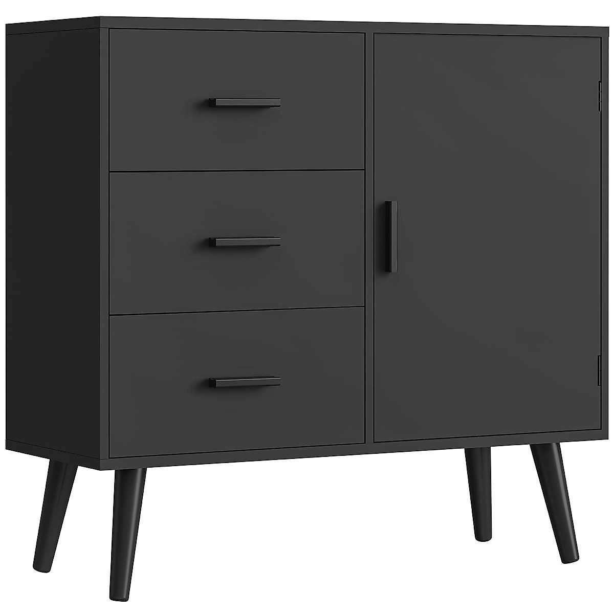 Iwell Black Storage Cabinet with 3 Drawers & Adjustable Shelf, Sideboard Buffet Cabinet, Entryway Cabinet, for Living Room, Dining Room, Black