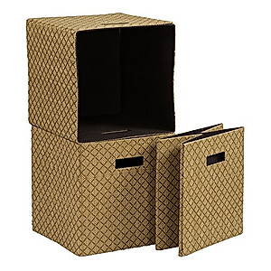 Household Essentials ML-7060 Storage Cubes, Medium, fabric, Gold, 3 Count