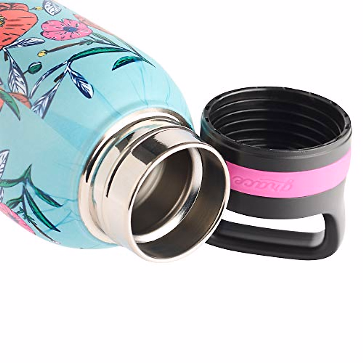 Christian Art Gifts Stainless Steel Double Wall Vacuum Insulated Water Bottle for Women: His Grace is Sufficient - 2 Corinthians 12:9 Inspirational Verse w/Carry Handle Lid, Teal Multi Floral, 24 oz.