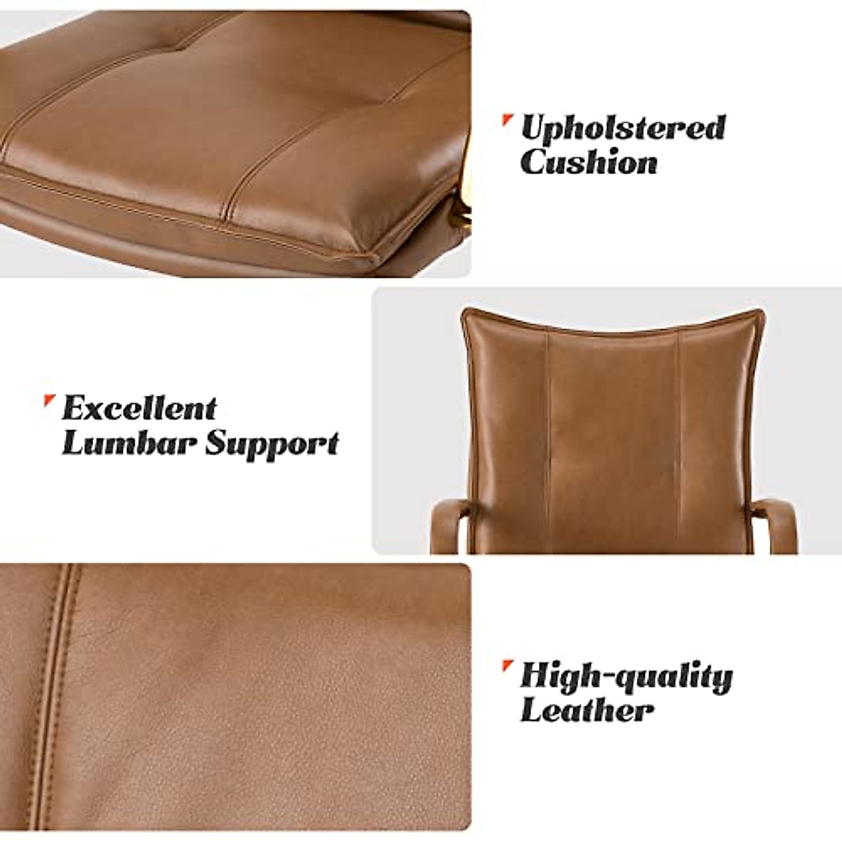 HULALA HOME Faux Leather Home Office Desk Chair, Adjustable Swivel Computer Chair with Golden Legs and Arms, Comfy Upholstered Task Chair,Camel