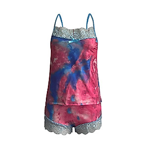 Womens Sexy Pajamas Set Lace Splicing Cami Vest Underwear Outfit Teddy Lingeries Tank Tops Camisole Shorts Suit 3#pink Medium