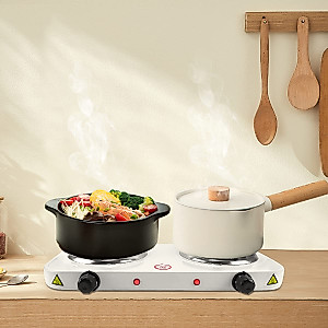 2000W Electric Hot Plate,Mini Double Burner Countertop Cooker Compatible for All Cookwares Cooking with 5 Power Adjustment,Easy to Clean,Portable for Kitchen Camping RV Hotel 110V
