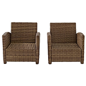 Crosley Furniture Bradenton 3-Piece Wicker Outdoor Chair Set with Side Table and Sunbrella Patio Cushions, Brown with Sunbrella Cushions