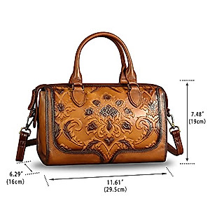 Genuine Leather Top Handle Handbag for Women Handmade Vintage Satchel Retro Cowhide Crossbody Handbags Purse Hobo Bag (Brown)