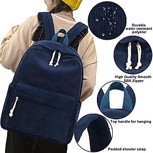 School Backpack for Teen Girls Women Laptop Backpack College Bookbags Middle School Travel Work Commuter Back Pack（Corduroy navy blue）