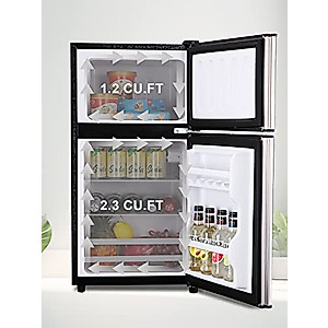 KRIB BLING 3.5 Cu.Ft Mini Fridge,Small Refrigerator 7 Level Adjustable Thermostat Removable Shelves with Stainless Steel 2 door for Office Dorm Apartment Silver