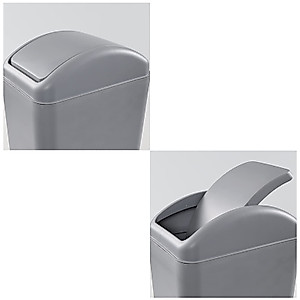 Vababa 1 Pack 3 Gallon Plastic Swing Top Trash Can, Gray Slim Garbage Bin, F