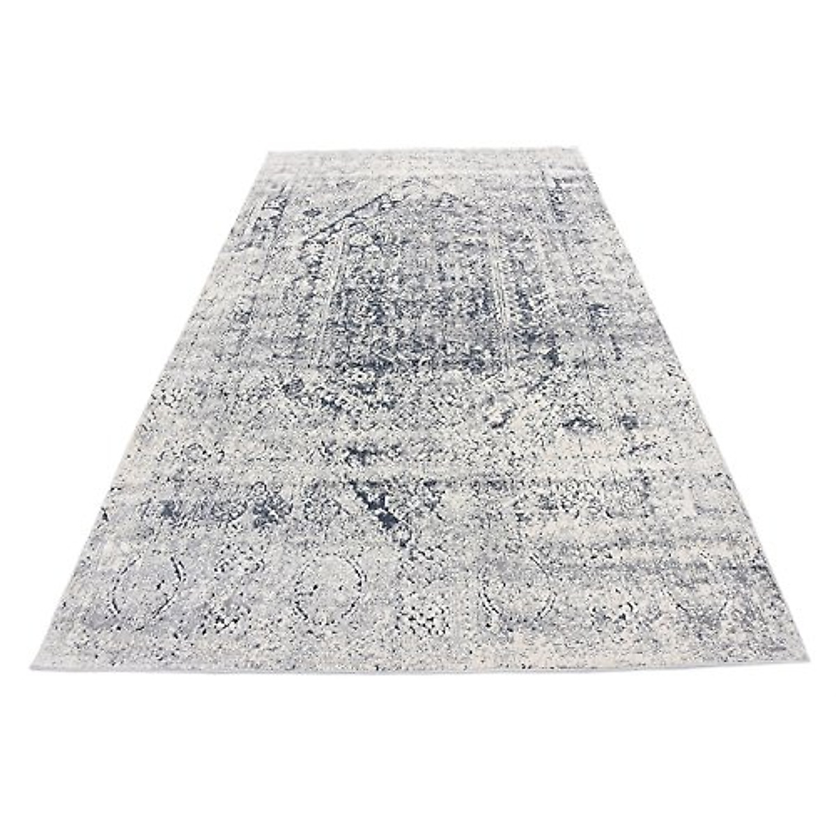 Unique Loom Chateau Collection Traditional, Vintage, Textured, Medallion, Distressed, Victorian Area Rug, 5 ft x 8 ft, Navy Blue/Beige