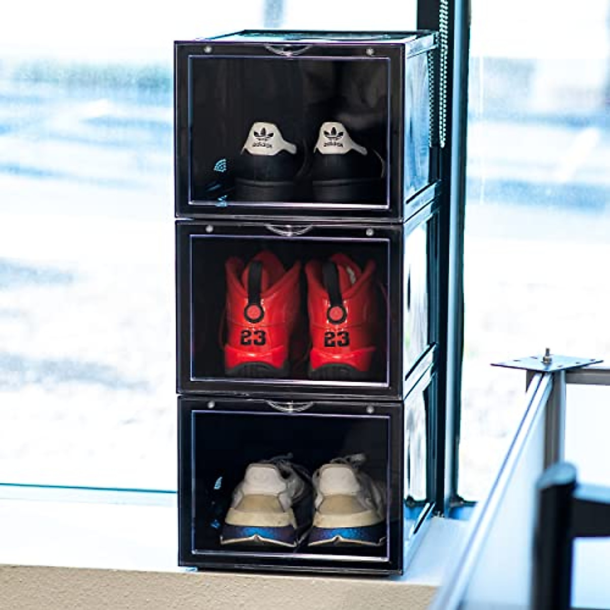 7Penn Plastic Shoe Boxes with Lids 3pk Black - Shoe Storage Containers for Display - Stackable Shoe Organizer