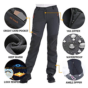 Postropaky Womens Outdoor Snow Ski Pants Waterproof Hiking Insulated Softshell Pants Snowboard Zipper Bottom Leg(Grey2S)