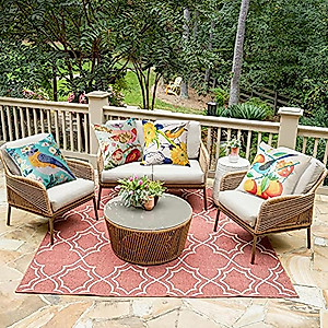 Artscope Set of 4 Decorative Throw Pillow Covers 18x18 Inches, Retro Flowers and Birds Waterproof Cushion Covers, Perfect to Outdoor Patio Garden Living Room Sofa Farmhouse Decor