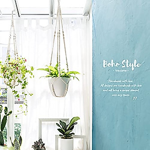 Mkono 43 Inch Macrame Plant Hanger Large for up to 12 Inch Pot Extra Long Hanging Plant Holder No Tassels Hanging Planter Basket with Wood Beads for Indoor Outdoor Boho Home Decor, Ivory